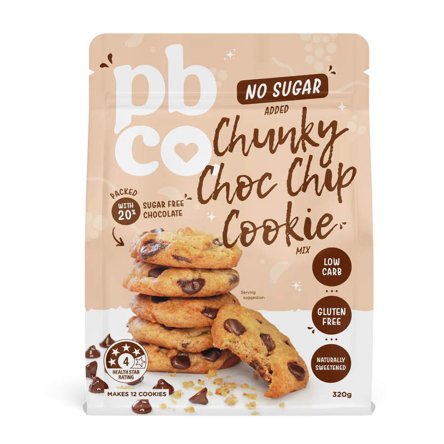 PBCO - **LOW CARB** Chunky Choc Chip Cookie No Sugar Added 320g – Keto ...